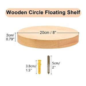 Z metnal Small Natural Wooden Shelves, Mini Floating Circle Display Ledge Shelf for Collection Action Figures, Decor Round Corner Wall Shelf, Wall Mounted, 8 inch, 2 Pack