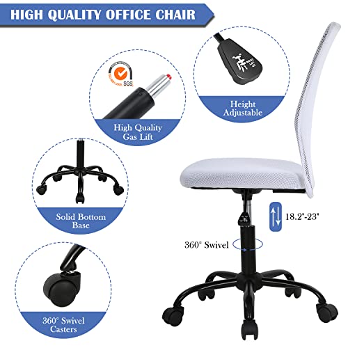 Ergonomic Chairs, Cute Adjustable Armless Office Desk Chair w/Mesh Back & Soft Thick Seat, Comfy Swivel Rolling Cheap Executive Small Computer Task Chair Sillas para Escritorio for Adult Women