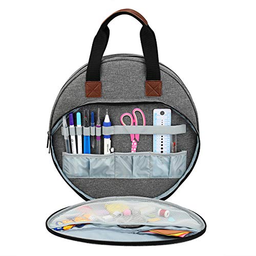 Shinyzone Cross Stitch Storage Bag Grey,Embroidery Projects Bag,Sewing Crafts Storage Tote Bag,Knitting Bags with Zipper Pockets Organiser for Embroidery Hoops,Charts and Threads