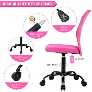 Ergonomic Chairs, Cute Adjustable Armless Office Desk Chair w/Mesh Back & Soft Thick Seat, Comfy Swivel Rolling Cheap Executive Small Computer Task Chair Sillas para Escritorio for Adult Women