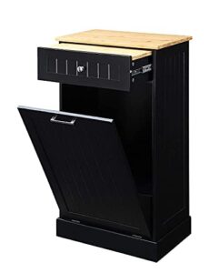 luckwind kitchen cabinet trash can holder drawer – stand recycling tilt pull garbage wooden cutting board removable metal handle 20” wide (black, single)