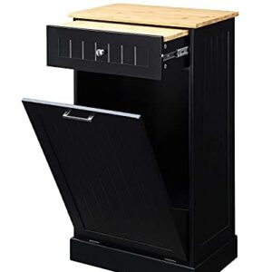 LUCKWIND Kitchen Cabinet Trash Can Holder Drawer – Stand Recycling Tilt Pull Garbage Wooden Cutting Board Removable Metal Handle 20” Wide (Black, Single)