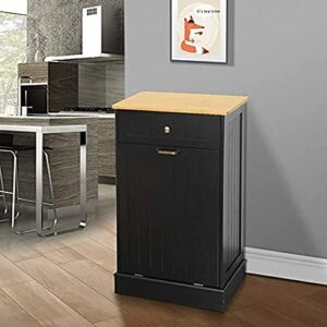 LUCKWIND Kitchen Cabinet Trash Can Holder Drawer – Stand Recycling Tilt Pull Garbage Wooden Cutting Board Removable Metal Handle 20” Wide (Black, Single)