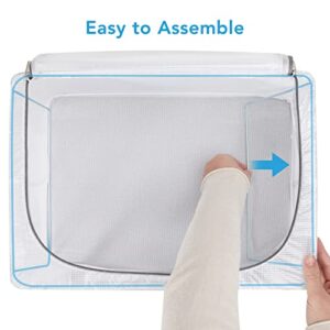 Baesyhom Clear Stackable Steel Metal Frame Clothes Storage Bins Foldable Fabric Storage Bag Closet Storage Bin Blanket Storage Container Organizer with Carrying Handles and Front Window, 3 Pack, 24L