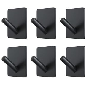 pmmasto adhesive hooks shower heavy duty waterproof aluminum sticky hooks for hanging hat towel coat robe - bathroom, bedroom, rv & kitchen - 6 pc（black）