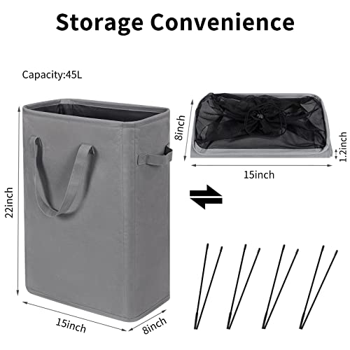 ZERO JET LAG Slim Laundry Hamper Beige and Grey Handles Collapsible Laundry Basket Thin Dirty Clothes Basket Narrow Laundry Bag Foldable Dirty Hamper