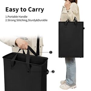 ZERO JET LAG Slim Laundry Hamper Beige and Black Handles Collapsible Laundry Basket Thin Dirty Clothes Basket Narrow Laundry Bag Foldable Dirty Hamper