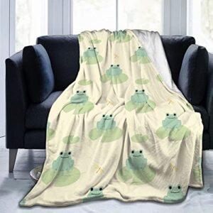 pubnico cute green frogs blanket, flannel blanket fluffy cozy fuzzy throws non-shedding for nap bed sofa couch home decor