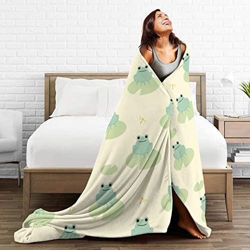 Pubnico Cute Green Frogs Blanket, Flannel Blanket Fluffy Cozy Fuzzy Throws Non-Shedding for Nap Bed Sofa Couch Home Decor