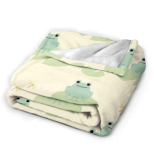 Pubnico Cute Green Frogs Blanket, Flannel Blanket Fluffy Cozy Fuzzy Throws Non-Shedding for Nap Bed Sofa Couch Home Decor