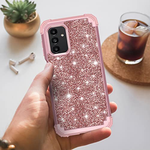 LONTECT for Galaxy A13 5G Case Glitter Sparkly Bling Shockproof Heavy Duty Hybrid Sturdy High Impact Protective Cover Case for Samsung Galaxy A13 5G 2021,Shiny Rose Gold