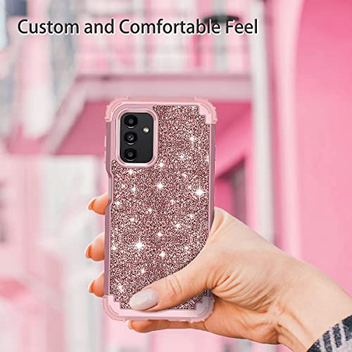 LONTECT for Galaxy A13 5G Case Glitter Sparkly Bling Shockproof Heavy Duty Hybrid Sturdy High Impact Protective Cover Case for Samsung Galaxy A13 5G 2021,Shiny Rose Gold