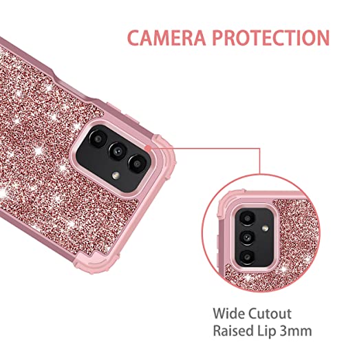 LONTECT for Galaxy A13 5G Case Glitter Sparkly Bling Shockproof Heavy Duty Hybrid Sturdy High Impact Protective Cover Case for Samsung Galaxy A13 5G 2021,Shiny Rose Gold