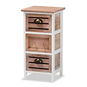 Baxton Studio Palta Modern and Contemporary Two-Tone White and Oak Brown Finished Wood 3-Drawer Storage Unit