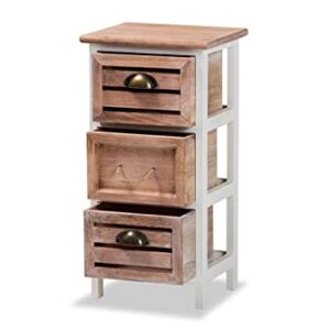 Baxton Studio Palta Modern and Contemporary Two-Tone White and Oak Brown Finished Wood 3-Drawer Storage Unit