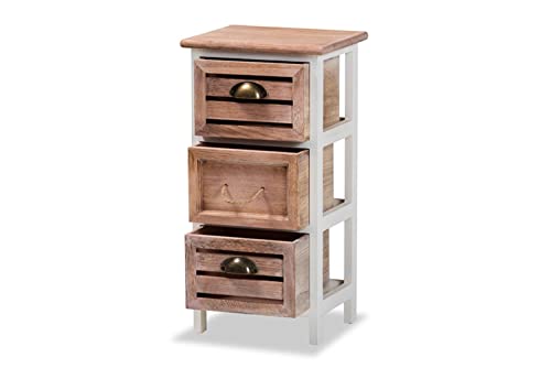 Baxton Studio Palta Modern and Contemporary Two-Tone White and Oak Brown Finished Wood 3-Drawer Storage Unit