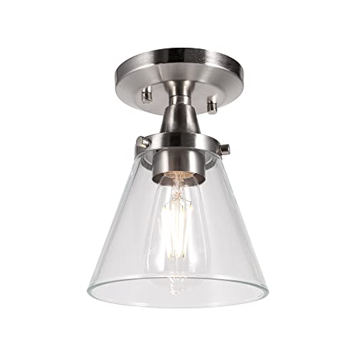 Gruenlich Semi Flush Mount Ceiling Light Fixture for Outdoor and Indoor, E26 Medium Base, Metal Housing Plus Clear Glass, Bulb not Included, 1-Pack, Nickel Finish