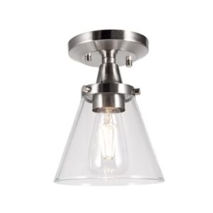 Gruenlich Semi Flush Mount Ceiling Light Fixture for Outdoor and Indoor, E26 Medium Base, Metal Housing Plus Clear Glass, Bulb not Included, 1-Pack, Nickel Finish