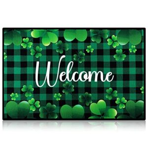 timtin st. patrick's day doormat lucky green shamrocks st. patrick's day doormat irish plaid welcome mat non slip rubber area rugs for bathroom entrance front door indoor outdoor 15.7 x 23.6 inch