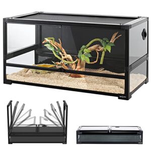 repti zoo 50 gallon tempered glass reptile large terrarium tank with black pvc back panel reptile terrarium 36"x18"x18" easy folding