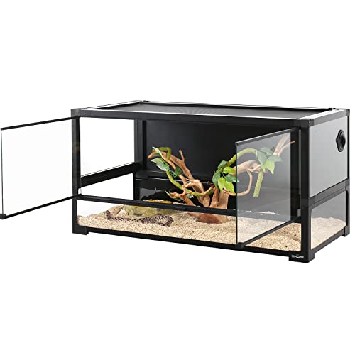 REPTI ZOO 50 Gallon Tempered Glass Reptile Large Terrarium Tank with Black PVC Back Panel Reptile Terrarium 36"x18"x18" Easy Folding