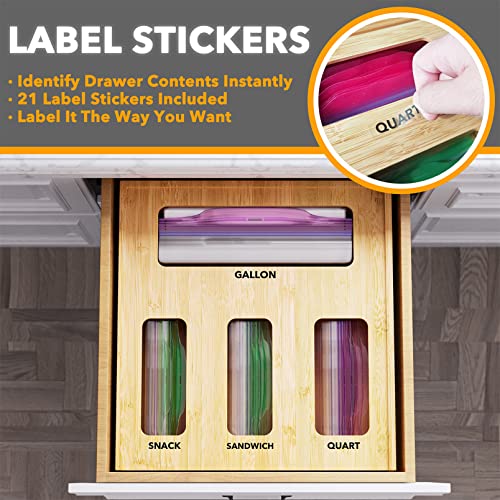 SpaceAid Bamboo Drawer Dividers with Inserts and Labels, 6 Dividers with 12 Inserts (17-22 in), Bag Storage Organizer (1 Box 4 Slots)