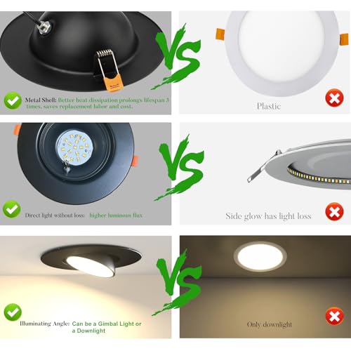 bulbeats 12Pack 𝗠𝗲𝘁𝗮𝗹 6 Inch Gimbal LED Recessed Lighting, Recessed Lighting 6 inch 12W 1200LM Super Bright Angled Recessed Lighting 3000K/4000K/5000K Directional Downight