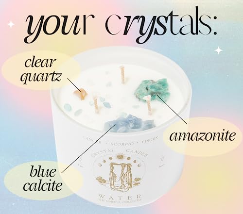 Healing Crystal Candle, 12oz - 3 Wick Pisces, Cancer, Scorpio Zodiac Candles with Crystals Inside. Zodiac Gifts for Women, Real Crystals and Healing Stones Manifestation Candle, Meditation Candle