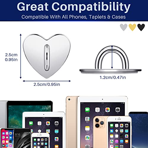 Moxweyeni 6 Pcs Cell Phone Ring Holder Stand Phone Ring Holder Adhesive Metal Phone Finger Grip Universal Ring Holder for Cell Phone Tablet, Sticky Phone Charms Accessories (Heart Shaped)