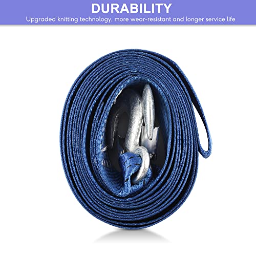 Nylon Tow Strap with Hooks, 2Pack 2Inch x 13Ft Recovery Rope 10,000LB Heavy Duty Towing Rope for Towing Vehicles in Roadside Emergency,Blue