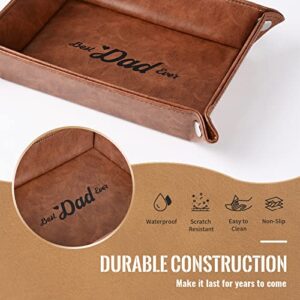 Best Dad Ever Gifts for Dad from Daughter Son Kids, Unique Birthday Gifts for Stepdads Husband Men, PU Leather Valet Tray