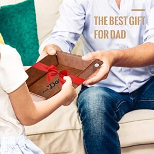 Best Dad Ever Gifts for Dad from Daughter Son Kids, Unique Birthday Gifts for Stepdads Husband Men, PU Leather Valet Tray