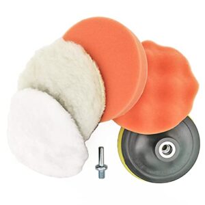 drill polishing kit 5 inch polishing pad kit wool polishing pads sponge pads polishing buffer 6-piece set with m10 drill adapter