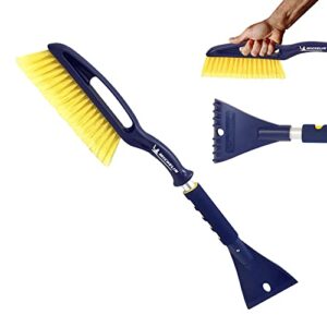 michelin heavy duty 25 inch snow brush with ice scraper, blue yellow grey, lightweight aluminium shaft, ergonomic handle with power scraping grip design, for snow, ice, slush, car, suv, truck