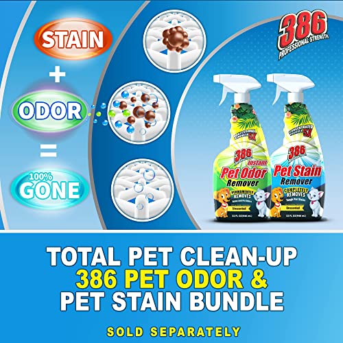 386 Professional Strength Pet Odor Eliminator for Home – Premium Odor Neutralizer for All Surfaces - Multipurpose Urine Remover for Dogs and Cats – Unscented, Long-Lasting No Enzyme Formula