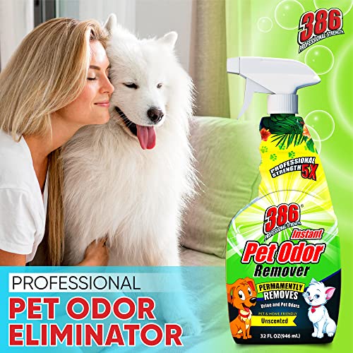 386 Professional Strength Pet Odor Eliminator for Home – Premium Odor Neutralizer for All Surfaces - Multipurpose Urine Remover for Dogs and Cats – Unscented, Long-Lasting No Enzyme Formula