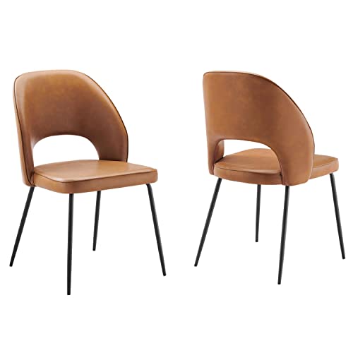 Modway Nico Vegan Leather Dining Chairs in Black Tan-Set of 2