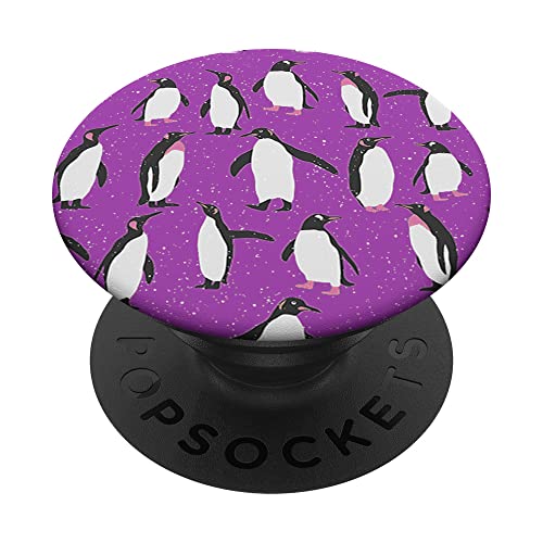 Penguins on Purple with Snow - PopSockets Swappable PopGrip