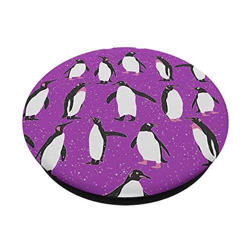 Penguins on Purple with Snow - PopSockets Swappable PopGrip