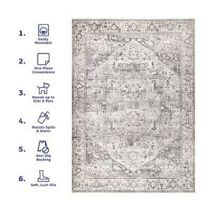 NuLOOM Brielle Machine Washable Vintage Medallion Area Rug, 6' x 9', Grey