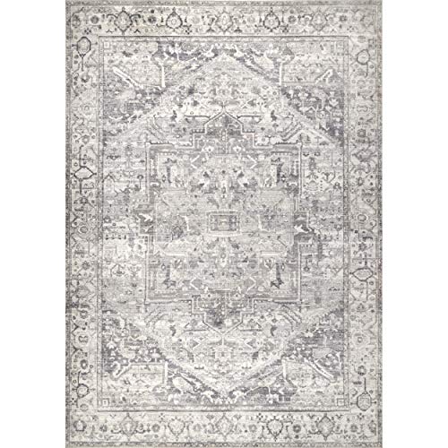 NuLOOM Brielle Machine Washable Vintage Medallion Area Rug, 6' x 9', Grey