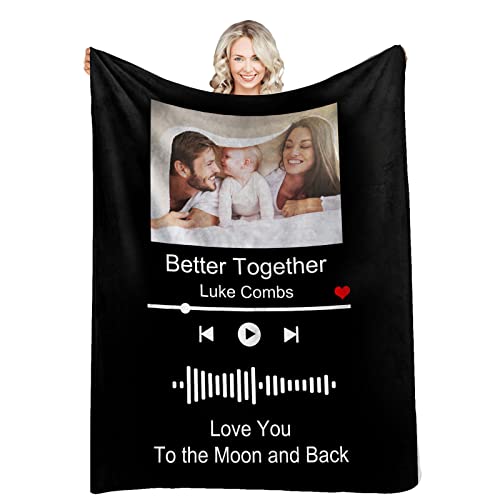 SIMIEEK Custom Blanket Personalized Photos Text Collage with Spotif Customized Picture Throws Blankets for Couple Lover Adults Family Birthday, 50x40 Inches