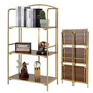 crofy no assembly folding bookshelf, 3 tier gold bookshelf, metal book shelf /bookcase for office organization and storage, 12.6 d x 22.44 w x 42.13 h inches