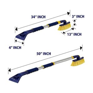 MICHELIN Hybrid Extendable 34-50” Snow Brush for Trucks, Ergonomic Multi-Tool, Detachable Swivel Head, Ice Scraper, Ice Pick, Non-Slip Foam Grip, Auto Window Snowbrush, Windshield Broom for Car, SUV