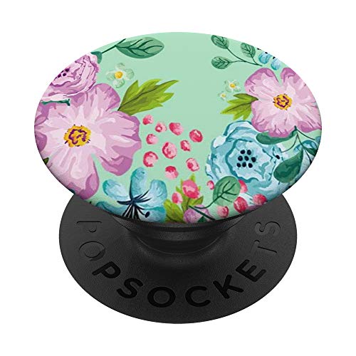 Purple Flowers Green Leaves Floral Phone Popper PopSockets Swappable PopGrip