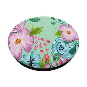 Purple Flowers Green Leaves Floral Phone Popper PopSockets Swappable PopGrip