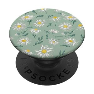 pattern sage green flowers pastel daisy flower aesthetic popsockets standard popgrip