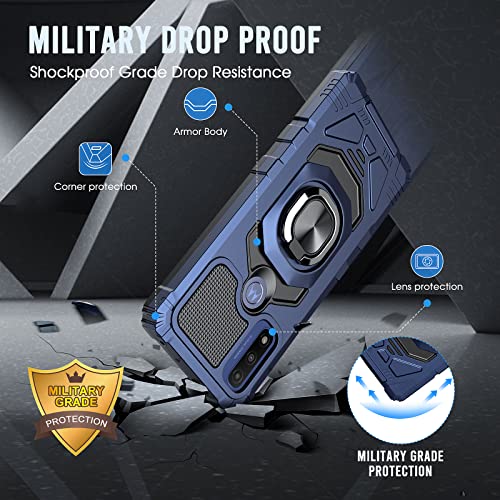 for Motorola Moto G Pure Case: with Tempered Screen Protector & Built in 360° Adjustable Ring Kickstand Shockproof Protection TPU Bumper Armor Design Phone Cover for Moto G Pure - Blue