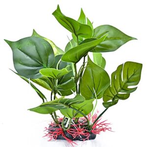 mrtioo reptile artificial plants, terrarium plants decorations supplies, rainforest ground plant, amphibian habitat hideout tank accessories (l)