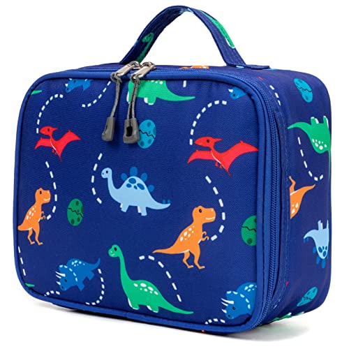 JinBeryl Insulated Lunch Box Bag for Kids Boys, Size for Preschool, Kindergarten, or Travel, Dinosaur Blue